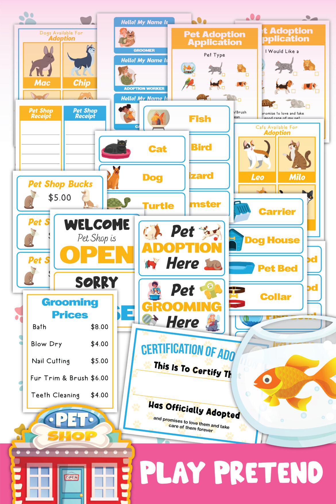 Preschool Pretend Play Adopt a Pet Printables Kit | The TipToe Fairy