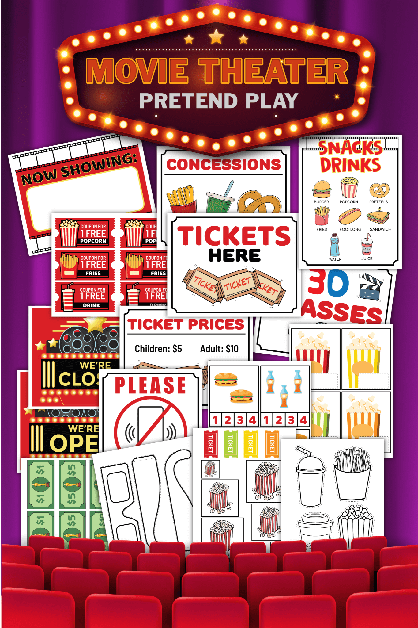 Download FREE Preschool Pretend Play Movie Theater Printables Bundle ...