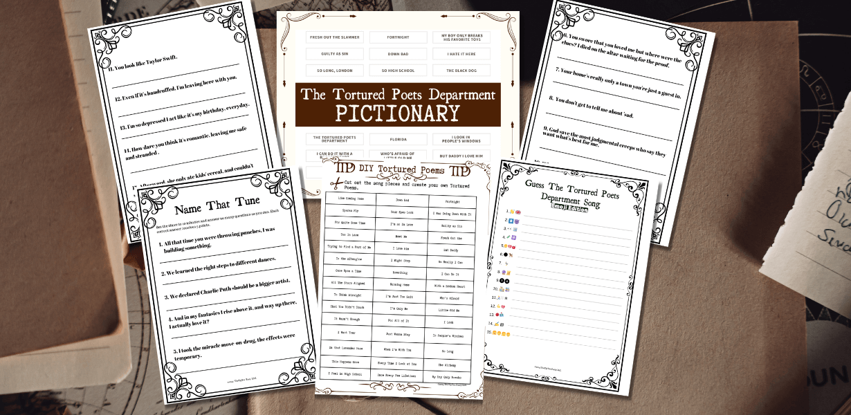 Free Printable The Tortured Poets Department Party Games | The TipToe Fairy