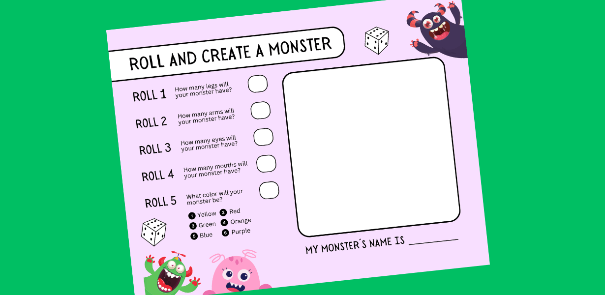 Free Printable Preschool Download Roll A Monster Game | The TipToe Fairy